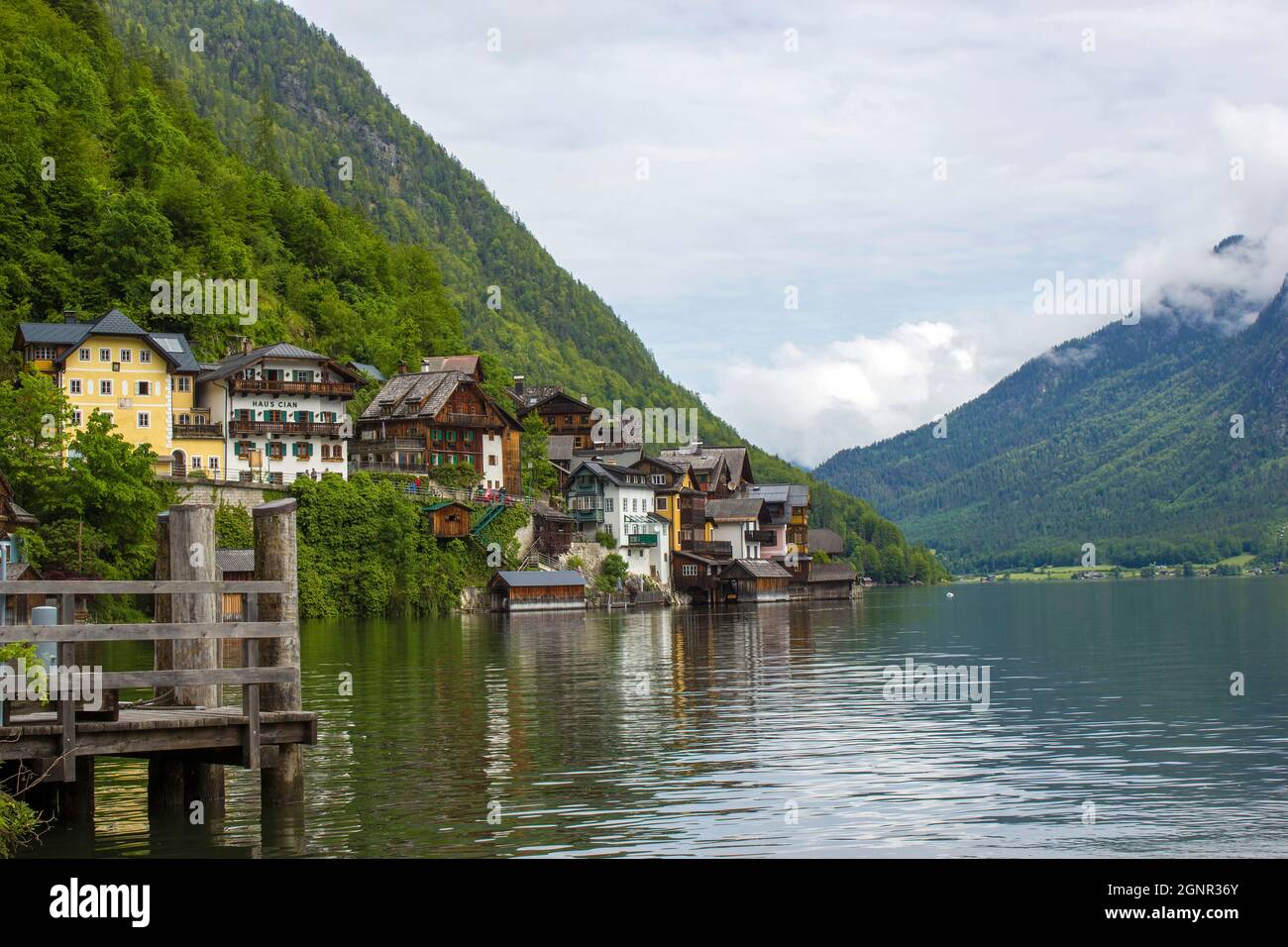 view of famous Hallstatt mountain village with Hallstatter lake See ...