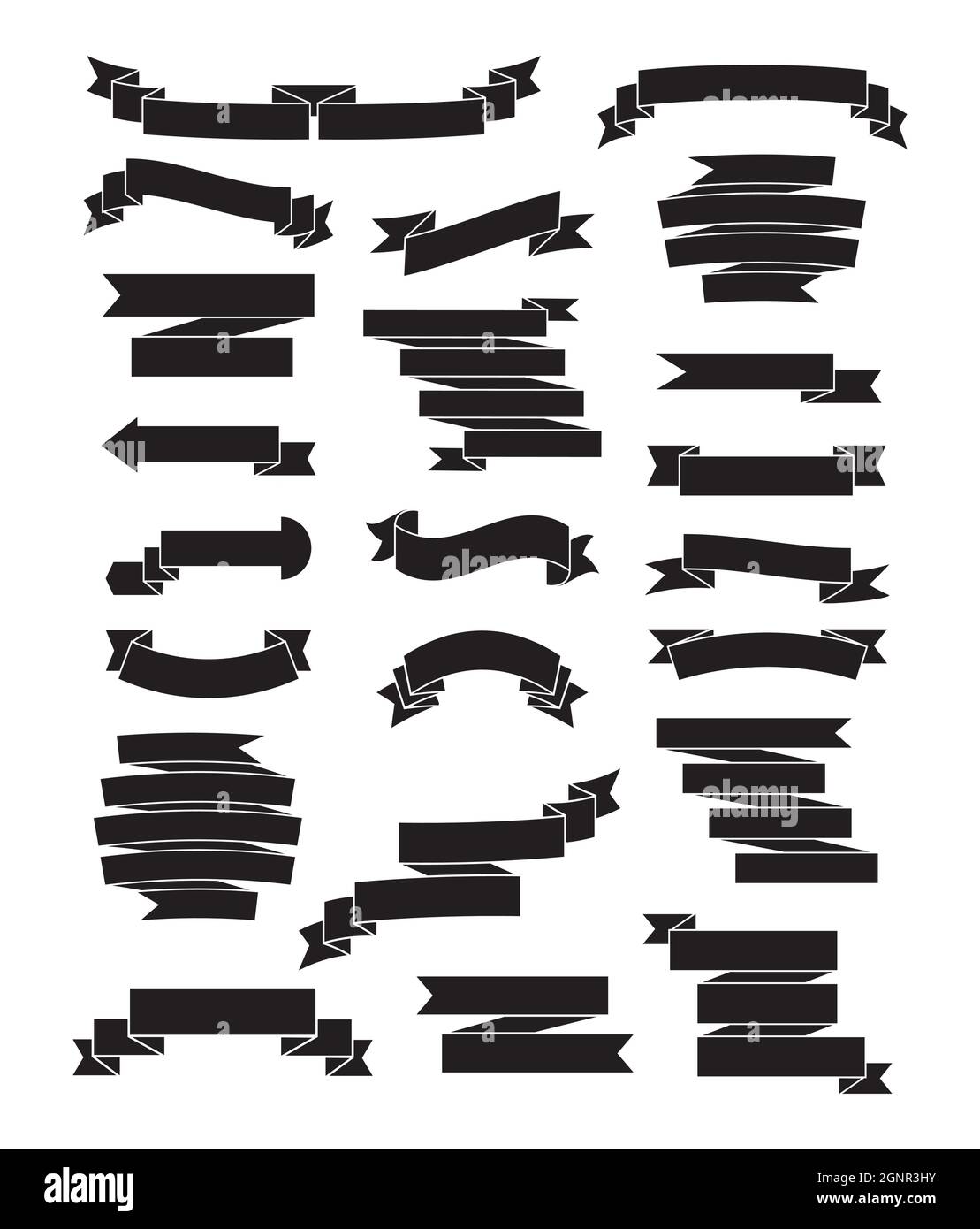 Retro black ribbons set vector. Silhouette labels, price tags, banners ...