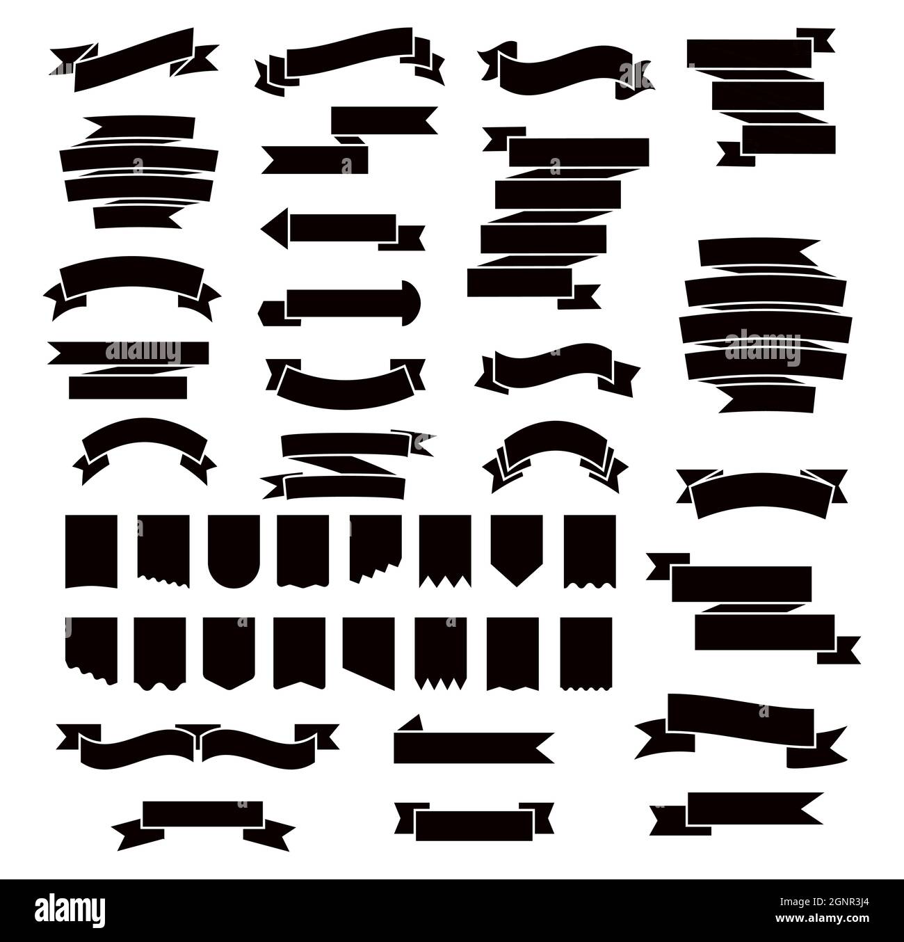 Retro black ribbons set vector. Silhouette labels, price tags, banners ...