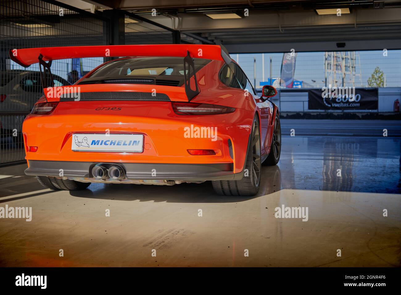 MADRID, SPAIN - Apr 16, 2021: The Rear shot of the Porsche GT3 RS in ...