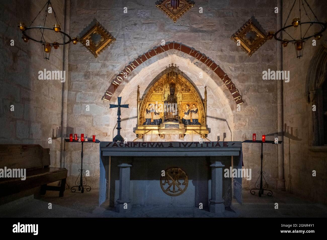 Altar of the the old church of Santa Maria in Montblanc Medieval. The ...