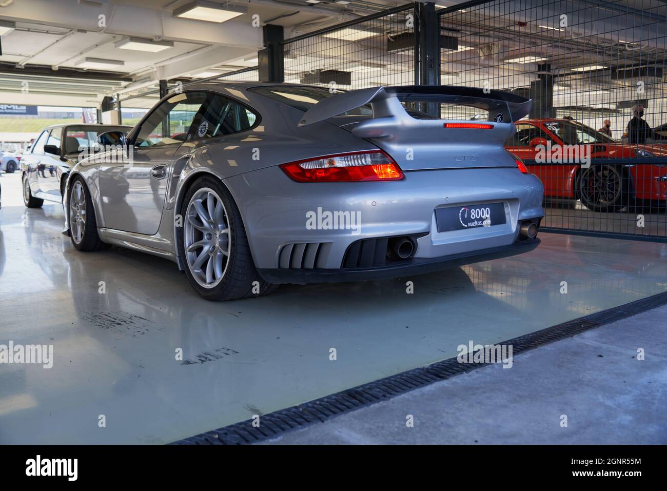 MADRID, SPAIN - Apr 16, 2021: The Rear view of the Porsche GT2 in the ...