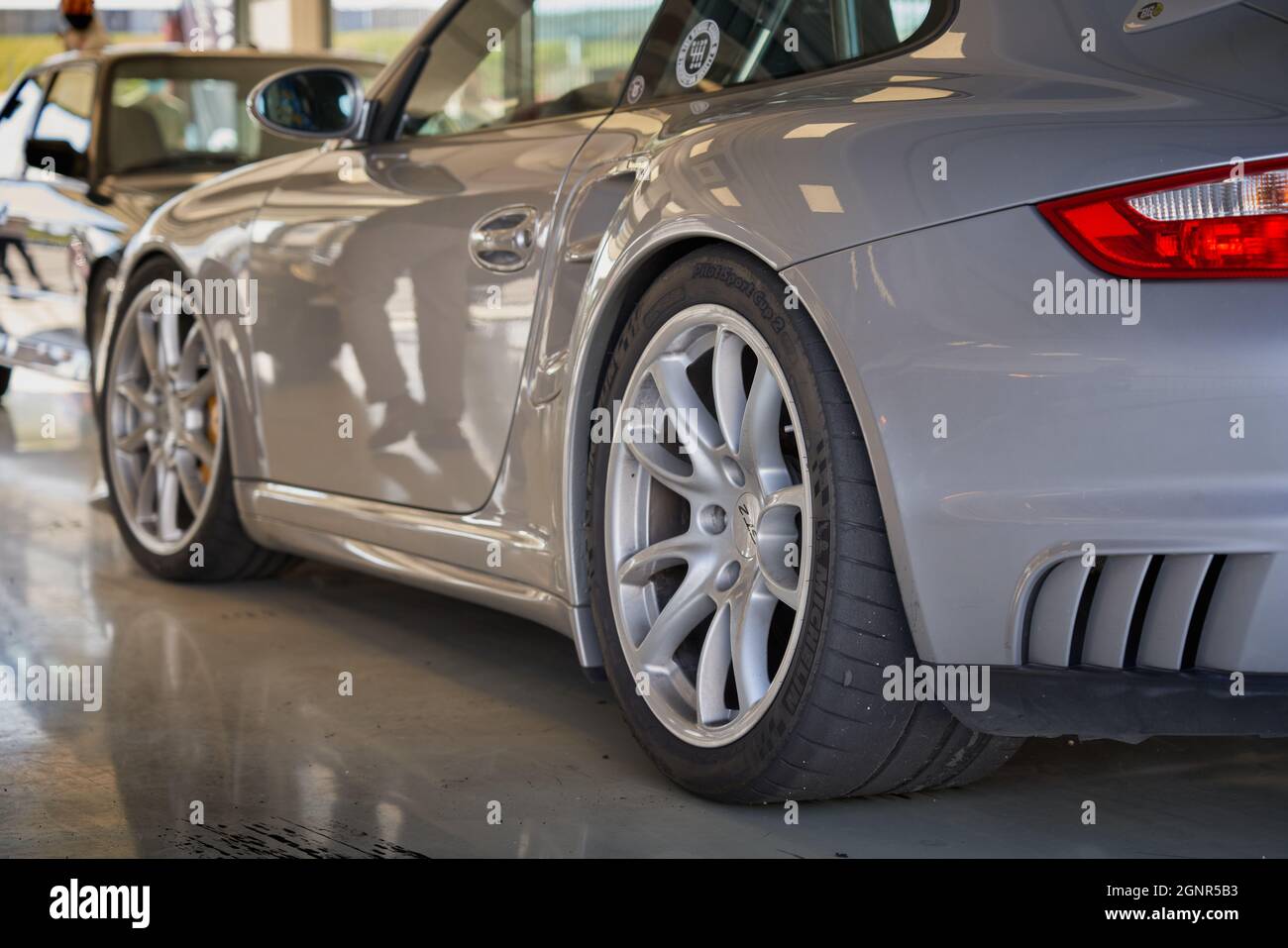 MADRID, SPAIN - Apr 16, 2021: The Rear view of the Porsche GT2 in the ...