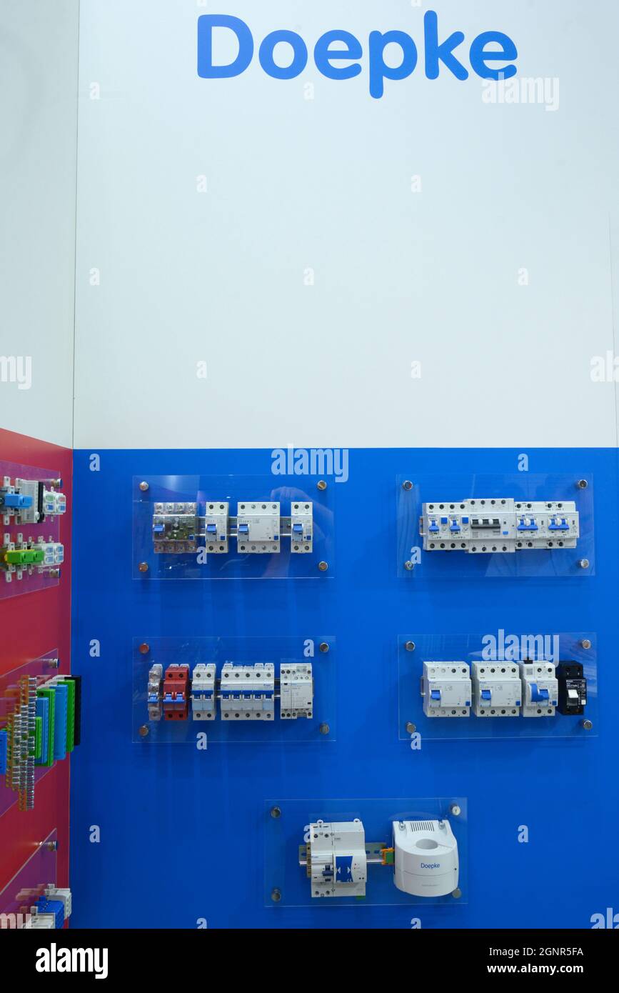 Control panel connection terminals, electrical strips set on stand ...