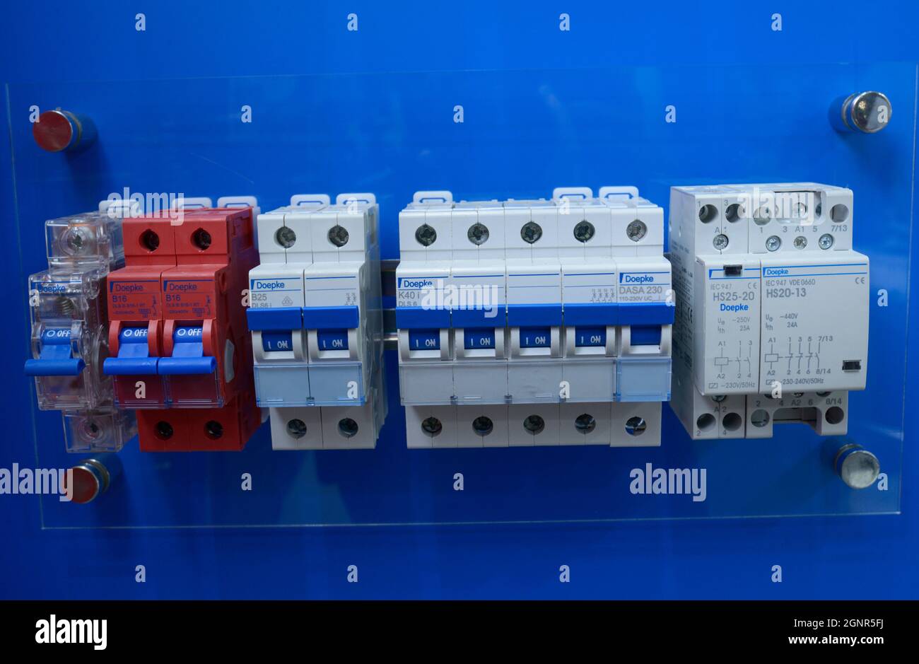 Control panel connection terminals, electrical strips set on stand ...