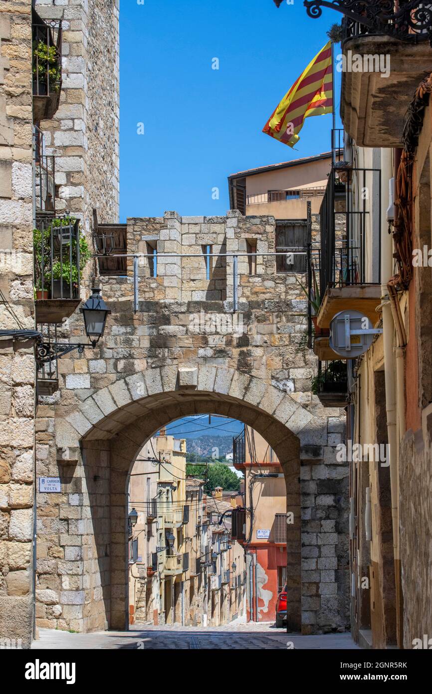 Streets of the old walled medieval town of Montblanc, Tarragona ...
