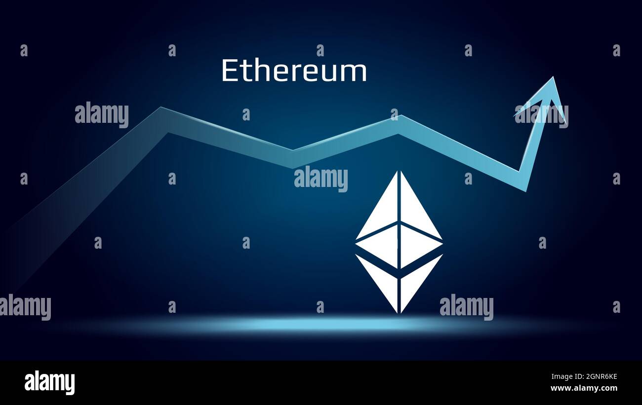 Ethereum ETH in uptrend and price is rising. Crypto coin symbol and up ...