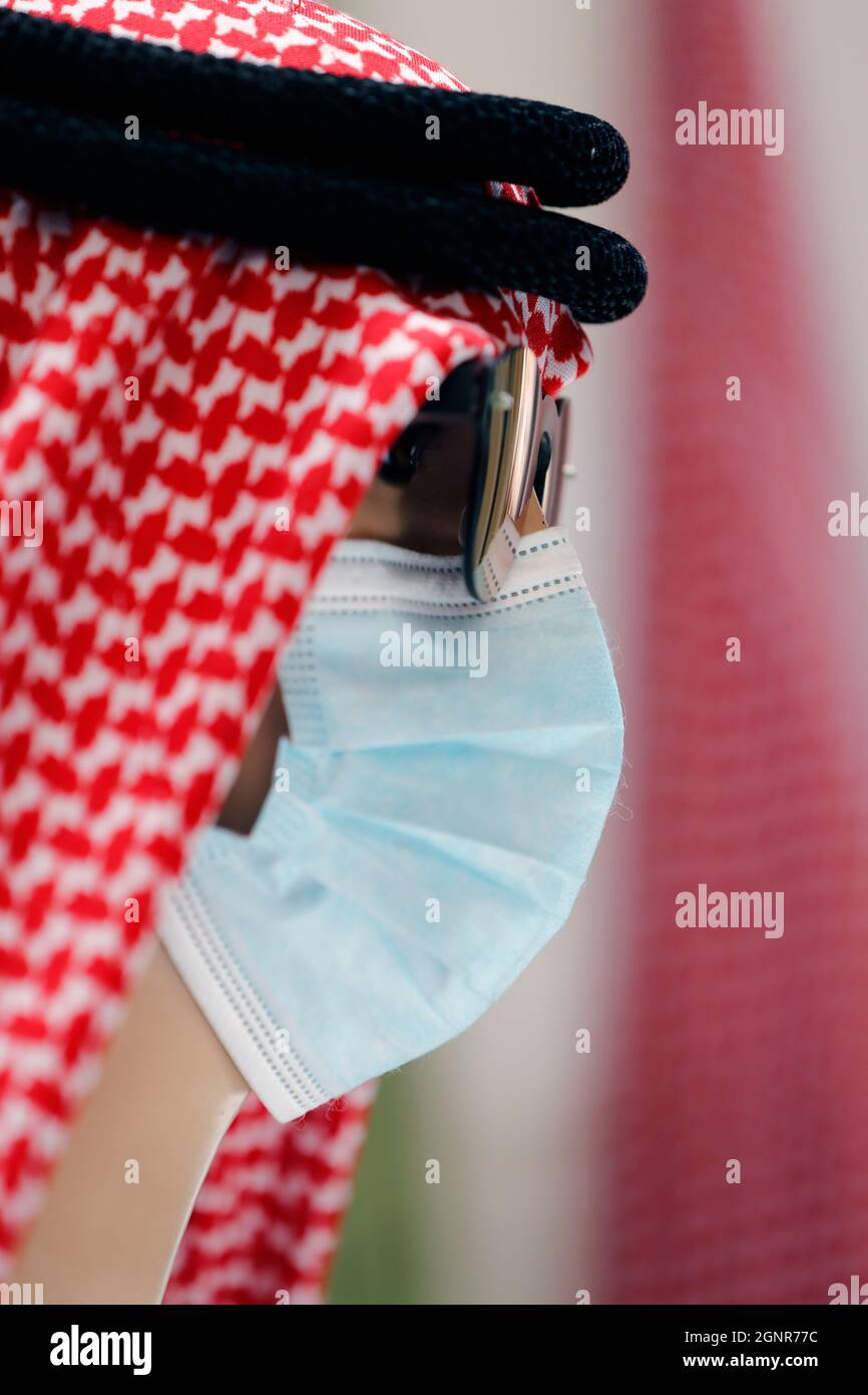 kufiya - traditional Arabic men's headdress on a mannequin in an ...