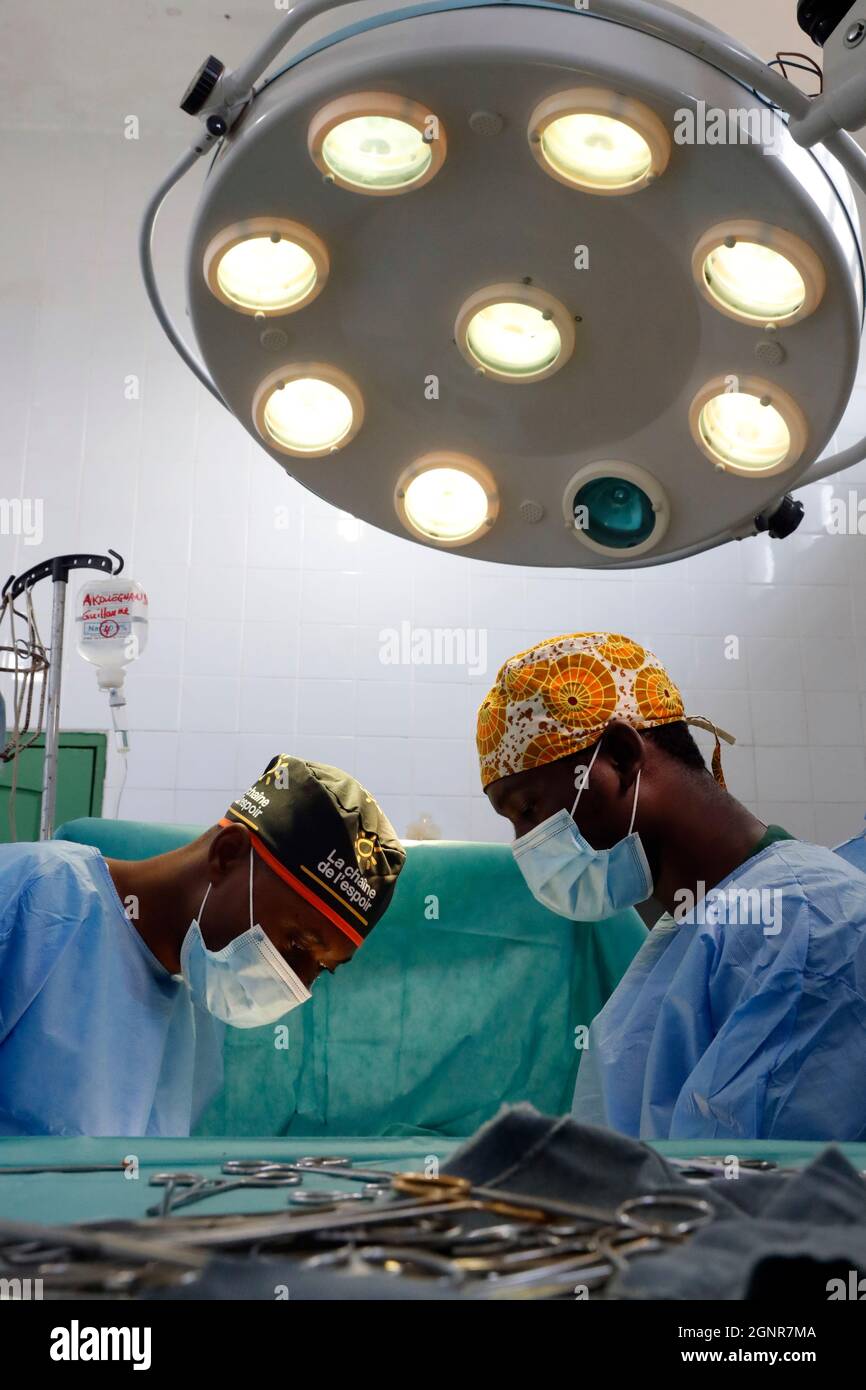 African hospital. Operating theater. Pediatric surgery. Benin Stock ...