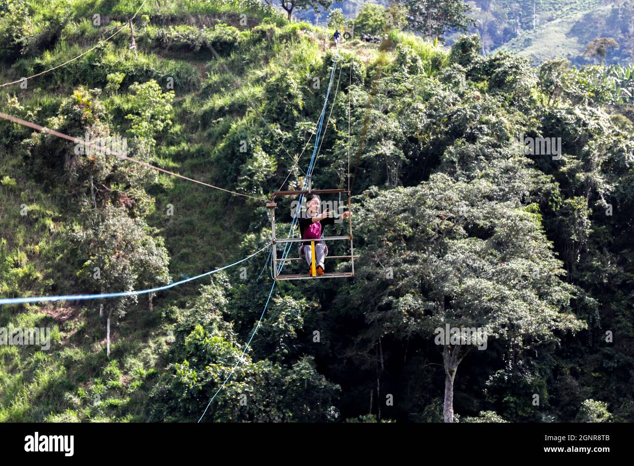 Zipline in mountainous Sierra area, Intag valley, Ecuador Stock Photo ...