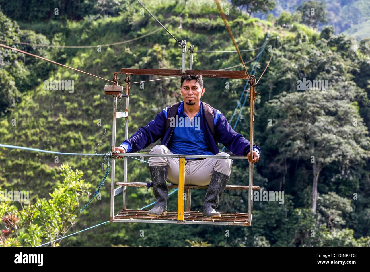 Zipline used by cocoa farmers in mountainous Sierra area, Intag valley ...