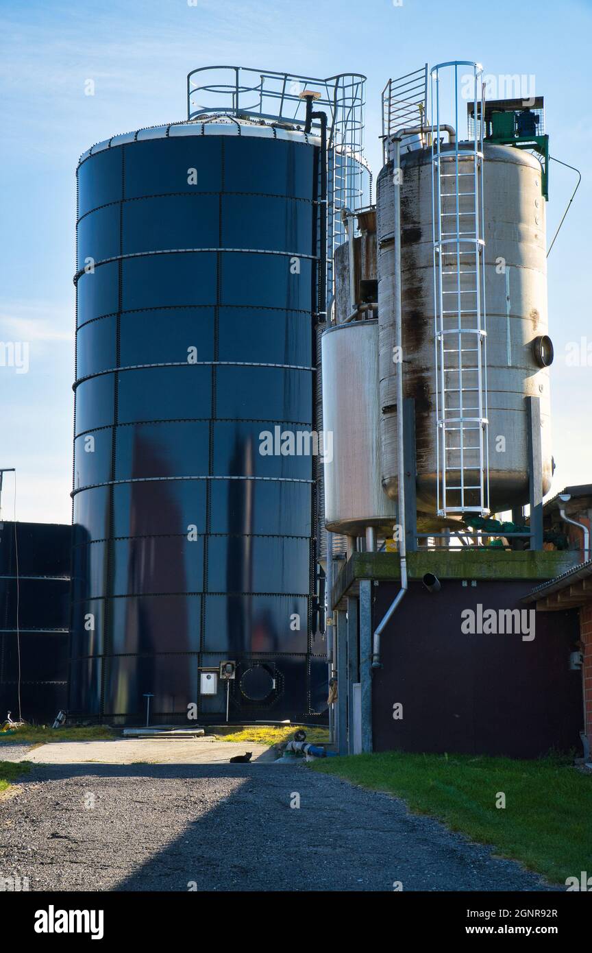 Shot of a glass fused tank for liquid storage under the blue sky Stock ...