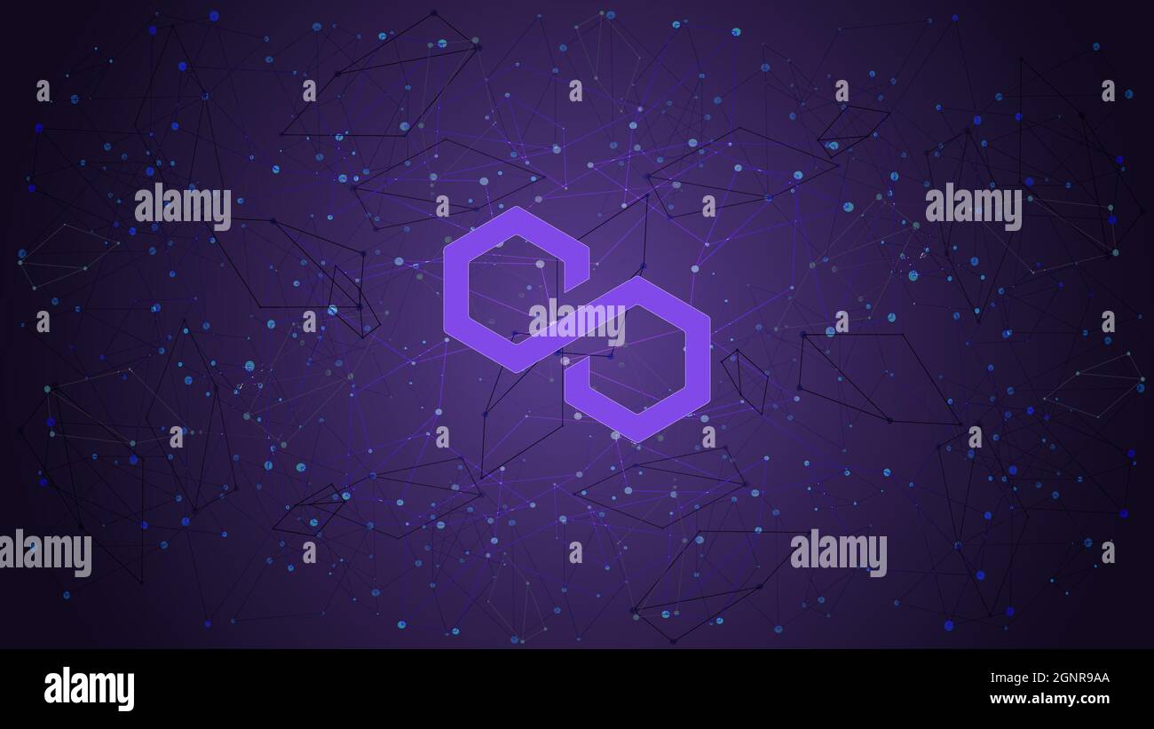 Polygon MATIC token symbol cryptocurrency theme on purple polygonal ...