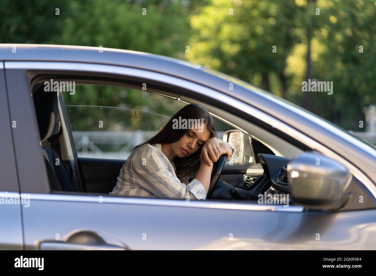 Girl driver feeling doubtful confused about difficult decision ...