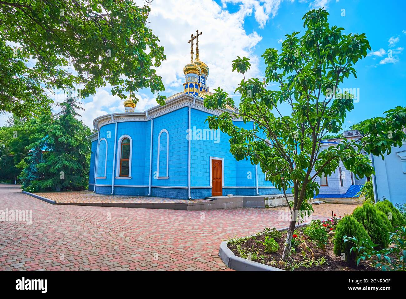 The apse of the scenic blue church of Archangel Michael Nunnery, Odessa ...
