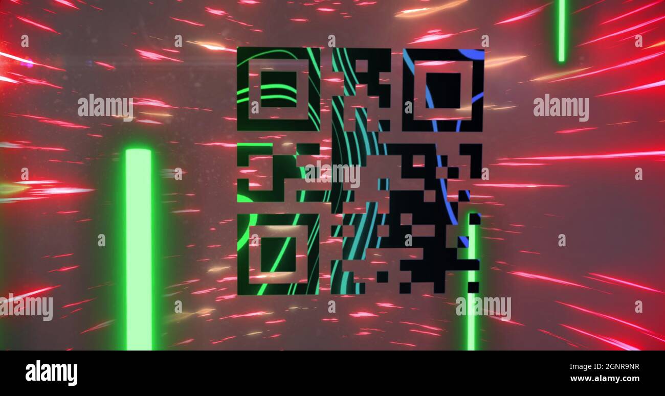 QR code scanner against spinning light trails Stock Photo - Alamy