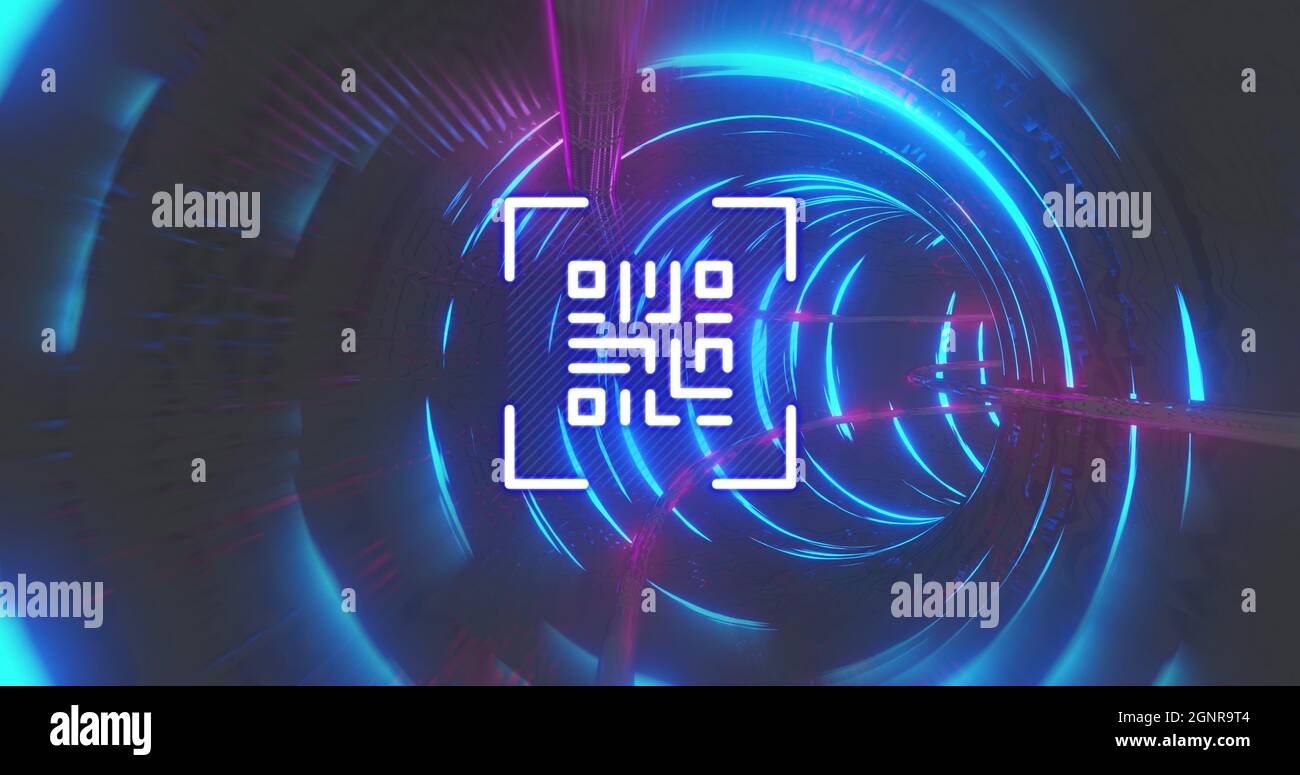 QR code scanner against glowing tunnel Stock Photo - Alamy