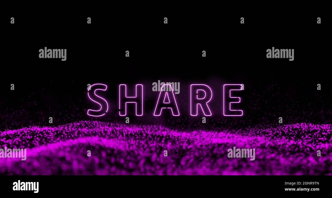 Image of share purple neon text with purple glowing mesh over black ...