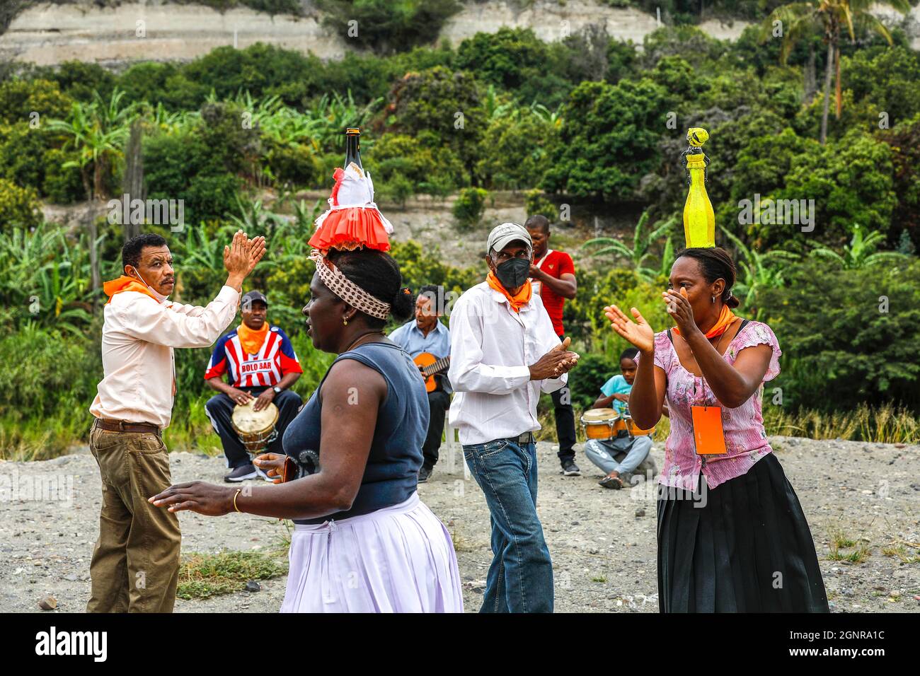 Afro-Ecuadorian group playing music and dancing in Valle del Chota ...