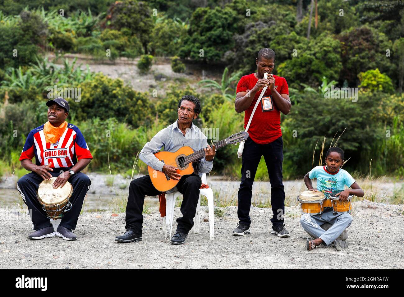 Afro-Ecuadorian group playing music in Valle del Chota, Ecuador Stock ...