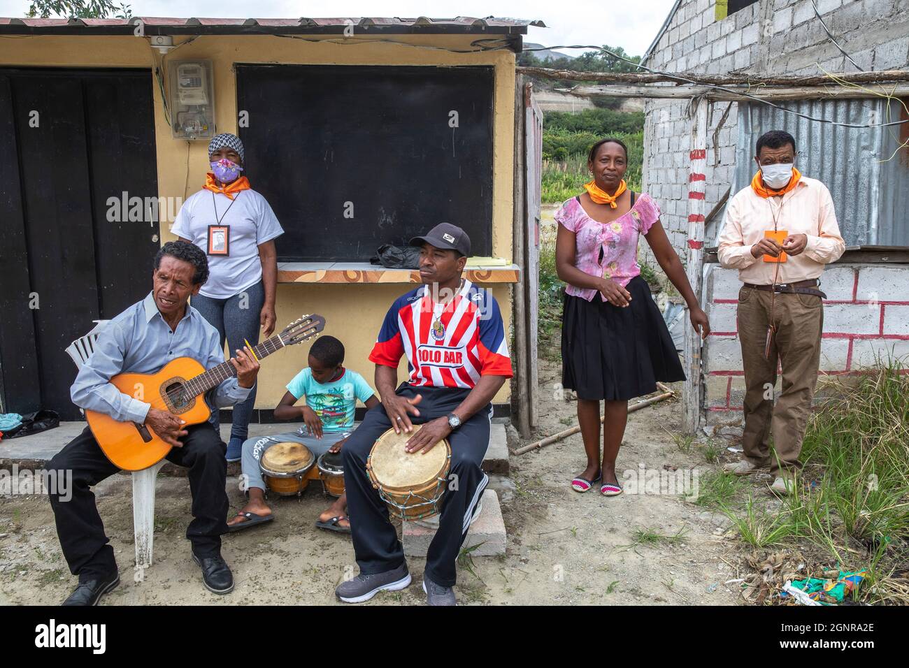 Afro-Ecuadorian musicians and dancer in Valle del Chota, Ecuador Stock ...