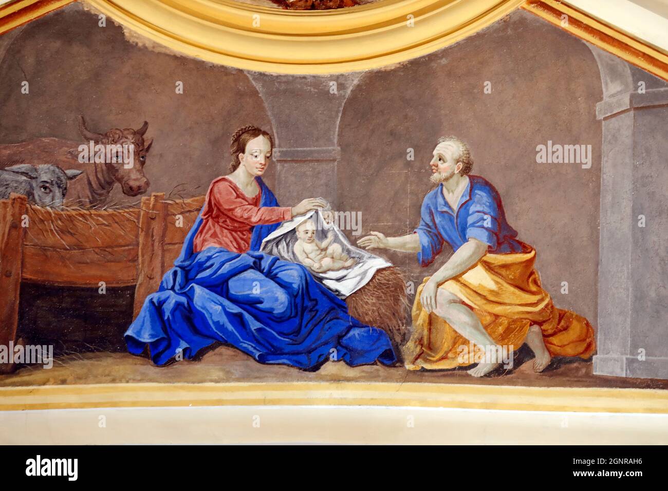 Nativity scene. The holly Family. St. Nicolas de Veroce church ...