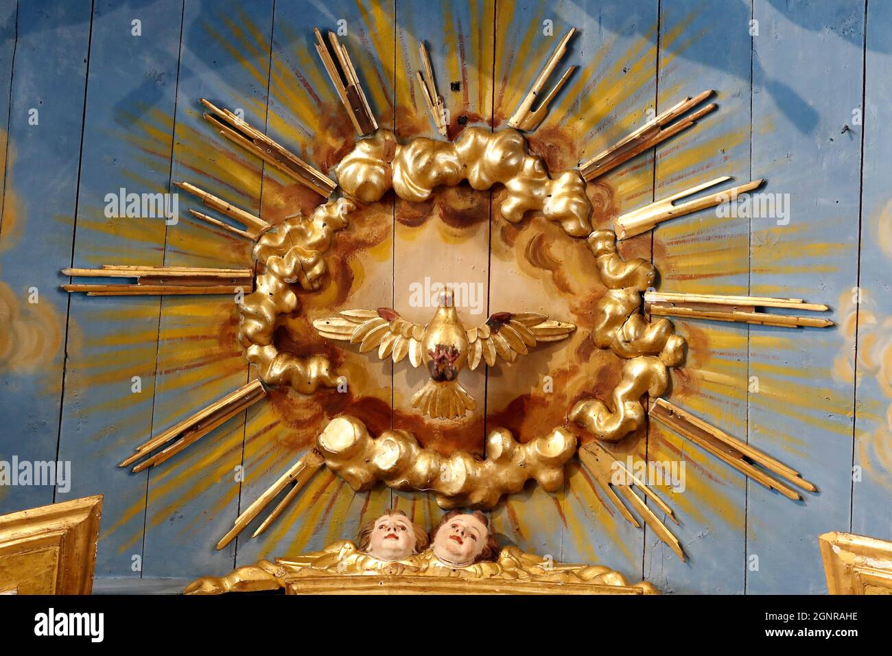 Saint-Nicolas de Veroce baroque church. Representation of the Holy ...