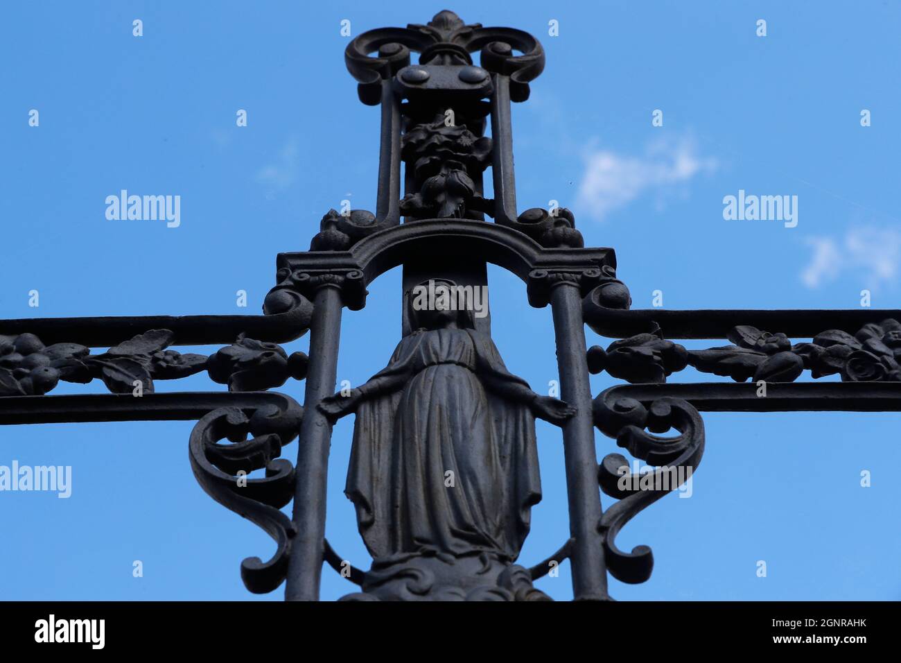 Catholic cross with Virgin Mary. France Stock Photo - Alamy