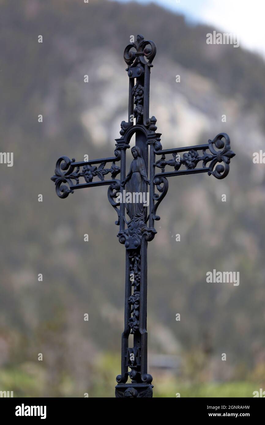 Catholic cross with Virgin Mary. France Stock Photo - Alamy