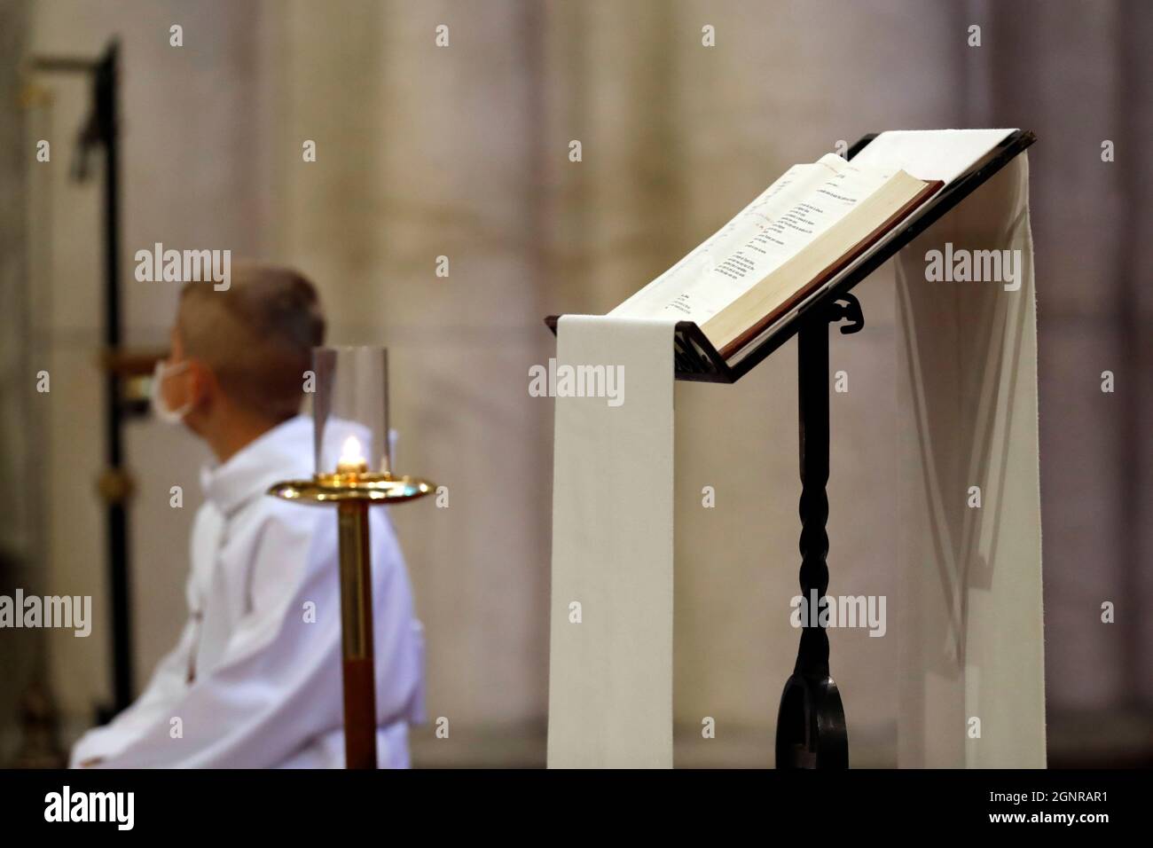 Saint Francois de Sales basilica. Catholic masss. Open Gospel book ...