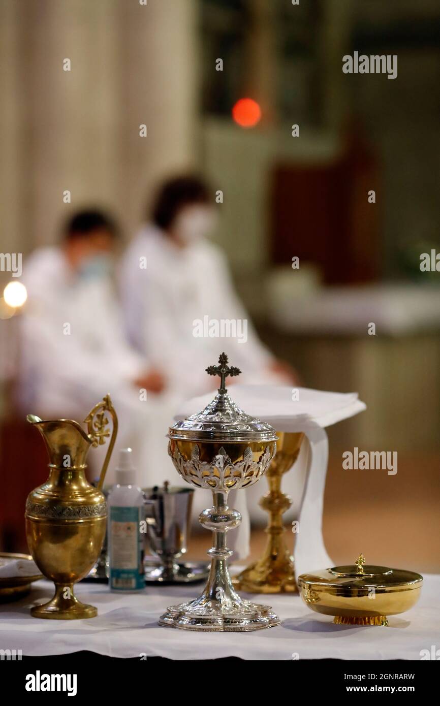 Saint Francois de Sales basilica. Catholic masss. Eucharist table ...