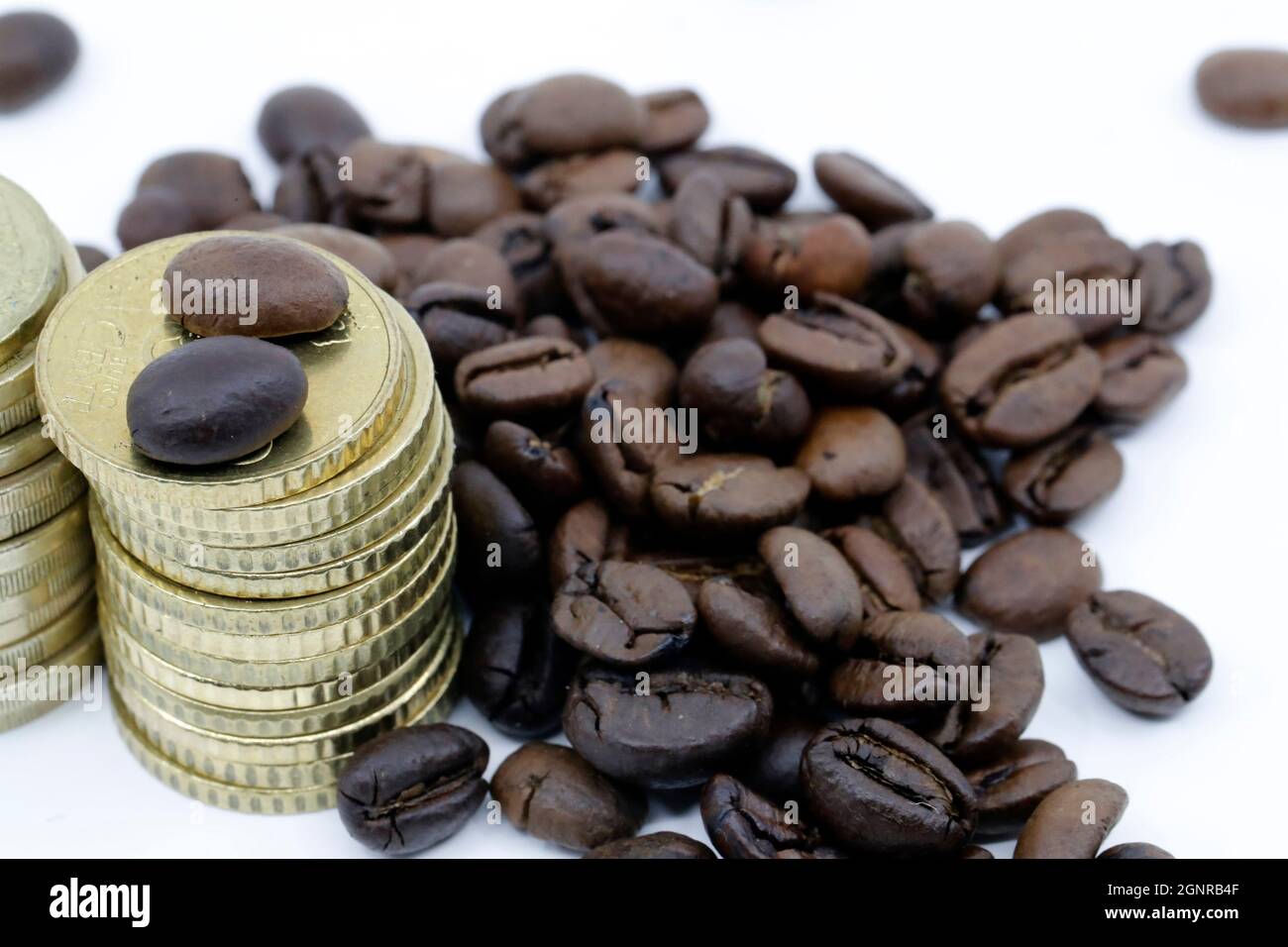 Coffee beans and money. Fair Trade. Sale of coffee. Commodity trade ...