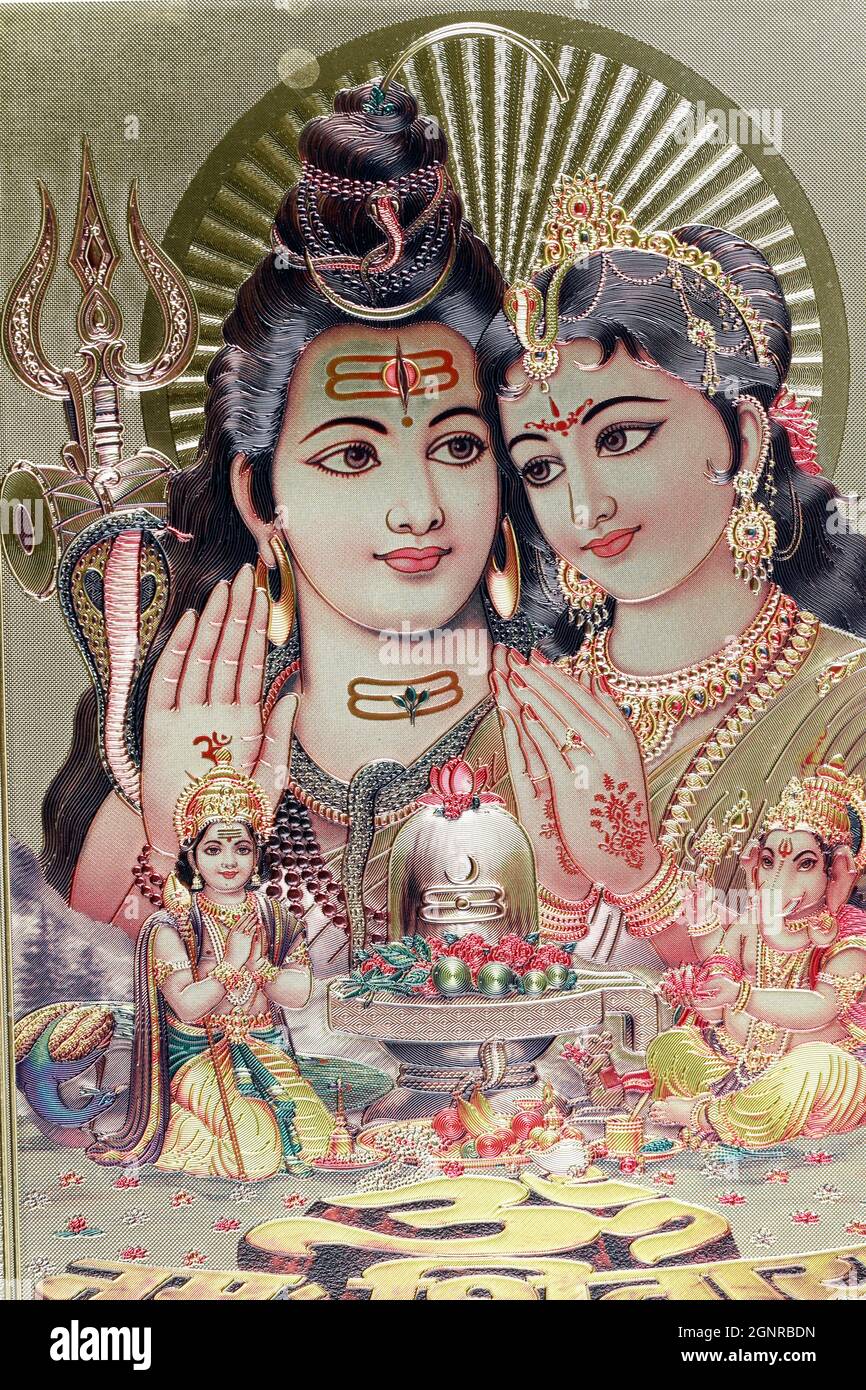 God Shiva and Godess Parvati with their son Ganesha Stock Photo - Alamy