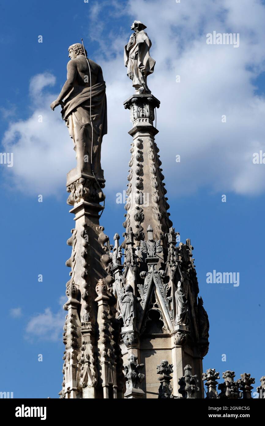 Milan Cathedral. The gold Madonna at the top of the Duomo. Italy Stock ...