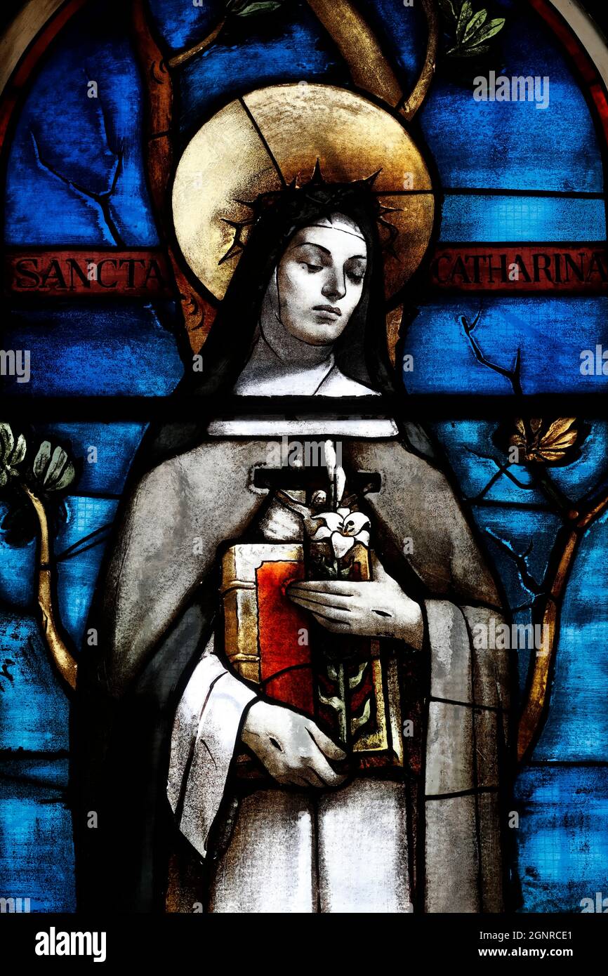 Saint Catherine of Siena. Stained glass window. Saint Catarina church ...