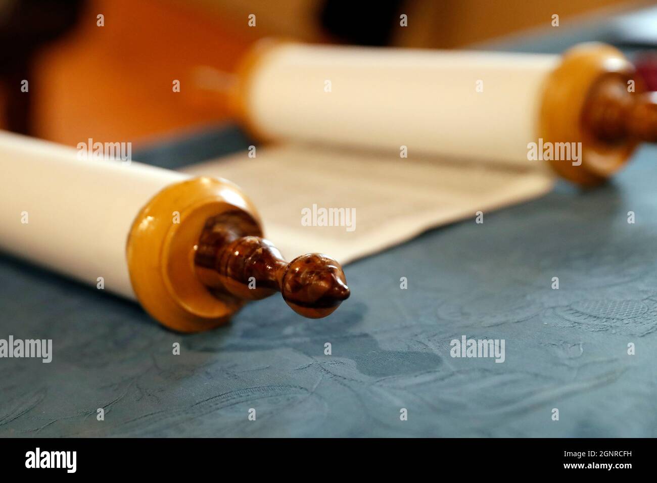 Torah scroll used in the ritual of Torah reading during Jewish prayers ...
