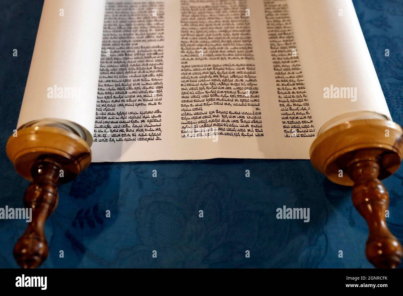 Torah scroll used in the ritual of Torah reading during Jewish prayers ...