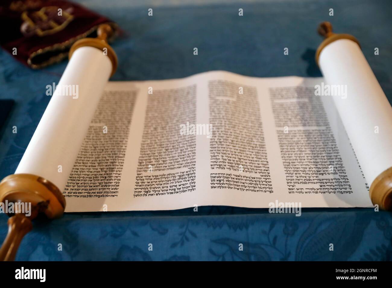 Torah scroll used in the ritual of Torah reading during Jewish prayers ...