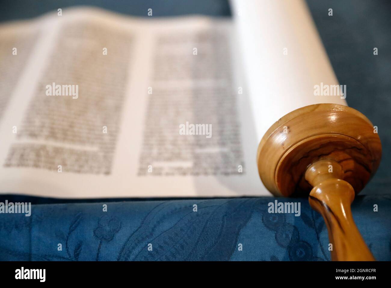 Torah scroll used in the ritual of Torah reading during Jewish prayers ...