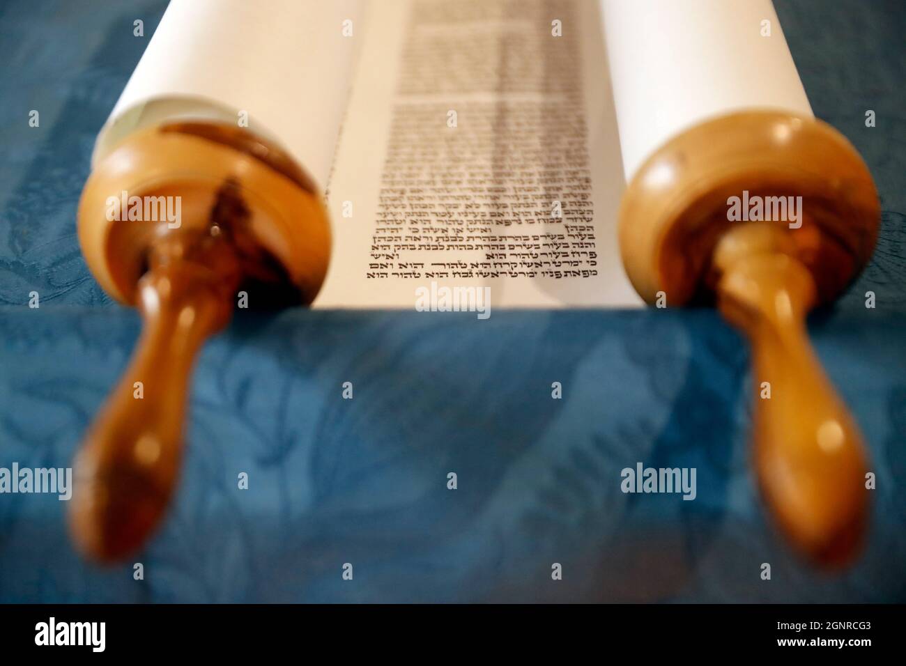 Torah scroll used in the ritual of Torah reading during Jewish prayers ...