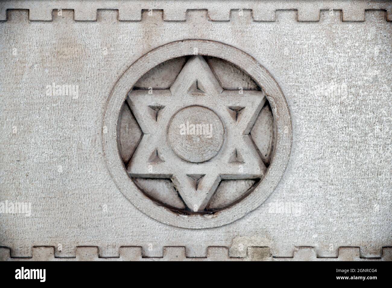 Exterior of synagogue. Star of David. Jewish symbol. Trieste. Italy ...