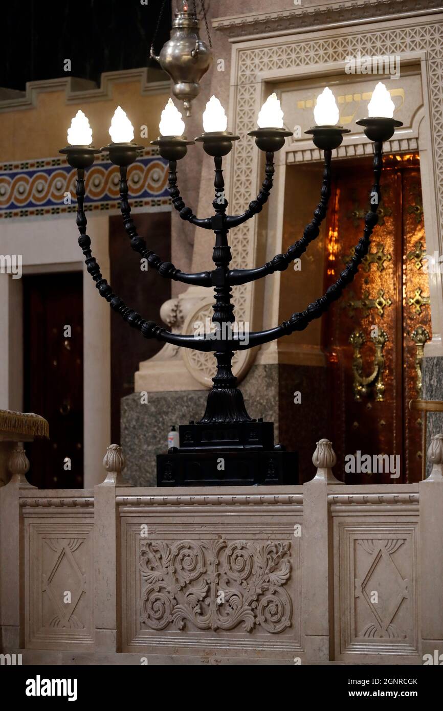 Menorah. Interior of synagogue. Trieste. Italy Stock Photo - Alamy