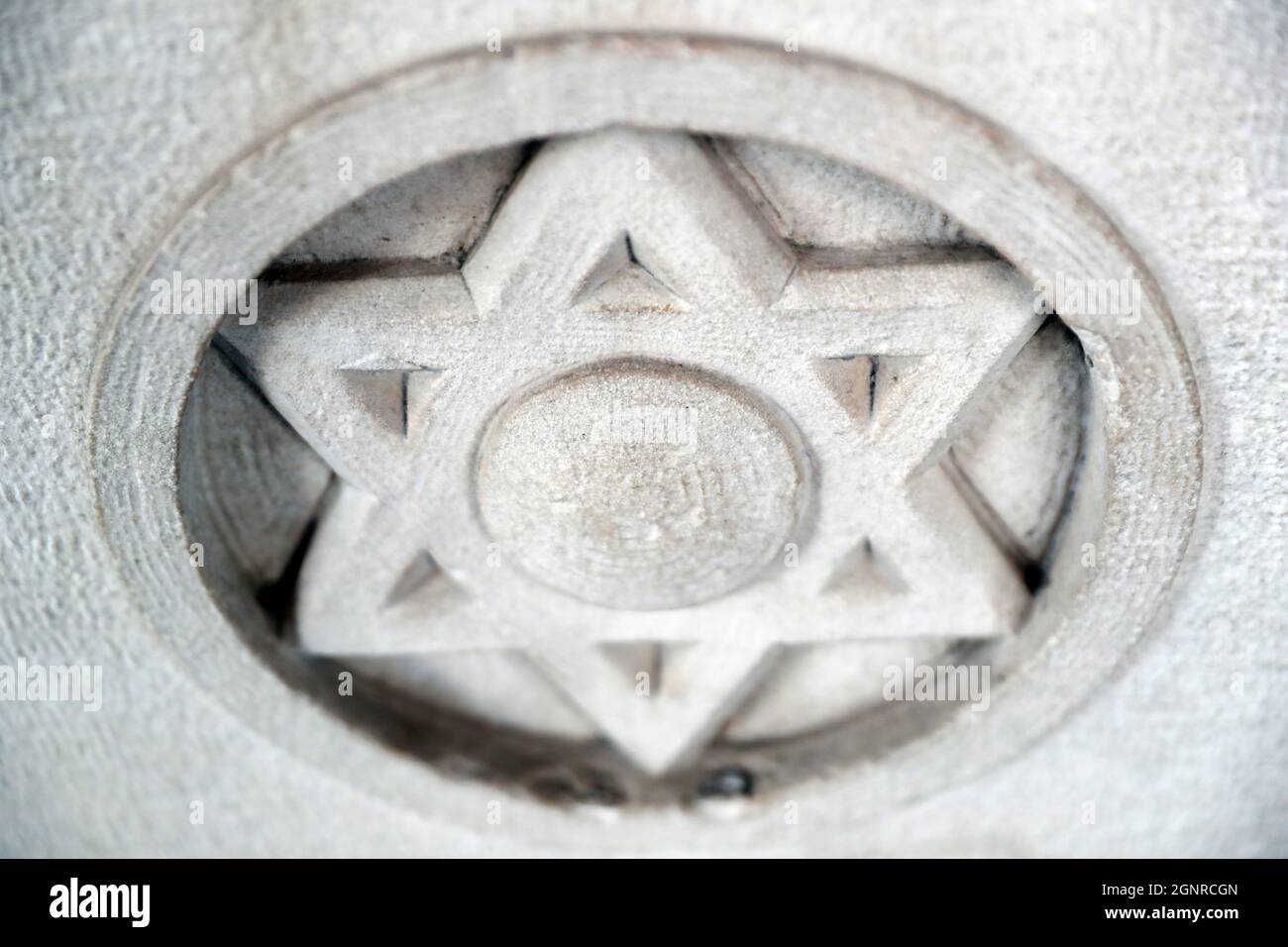 Exterior of synagogue. Star of David. Jewish symbol. Trieste. Italy ...