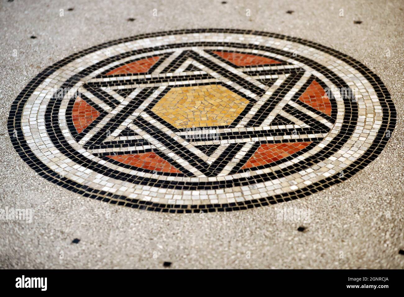 Interior of synagogue. Mosaic. Star of David. Jewish symbol. Trieste ...