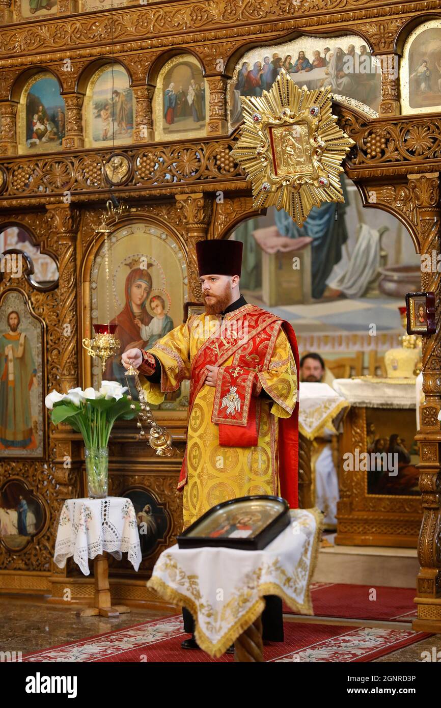 Orthodox mass in Transfiguration church, Chisinau, Moldova Stock Photo ...