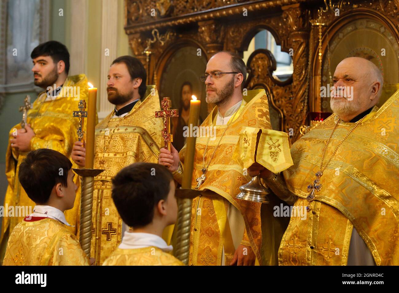 Orthodox mass in Transfiguration church, Chisinau, Moldova Stock Photo ...