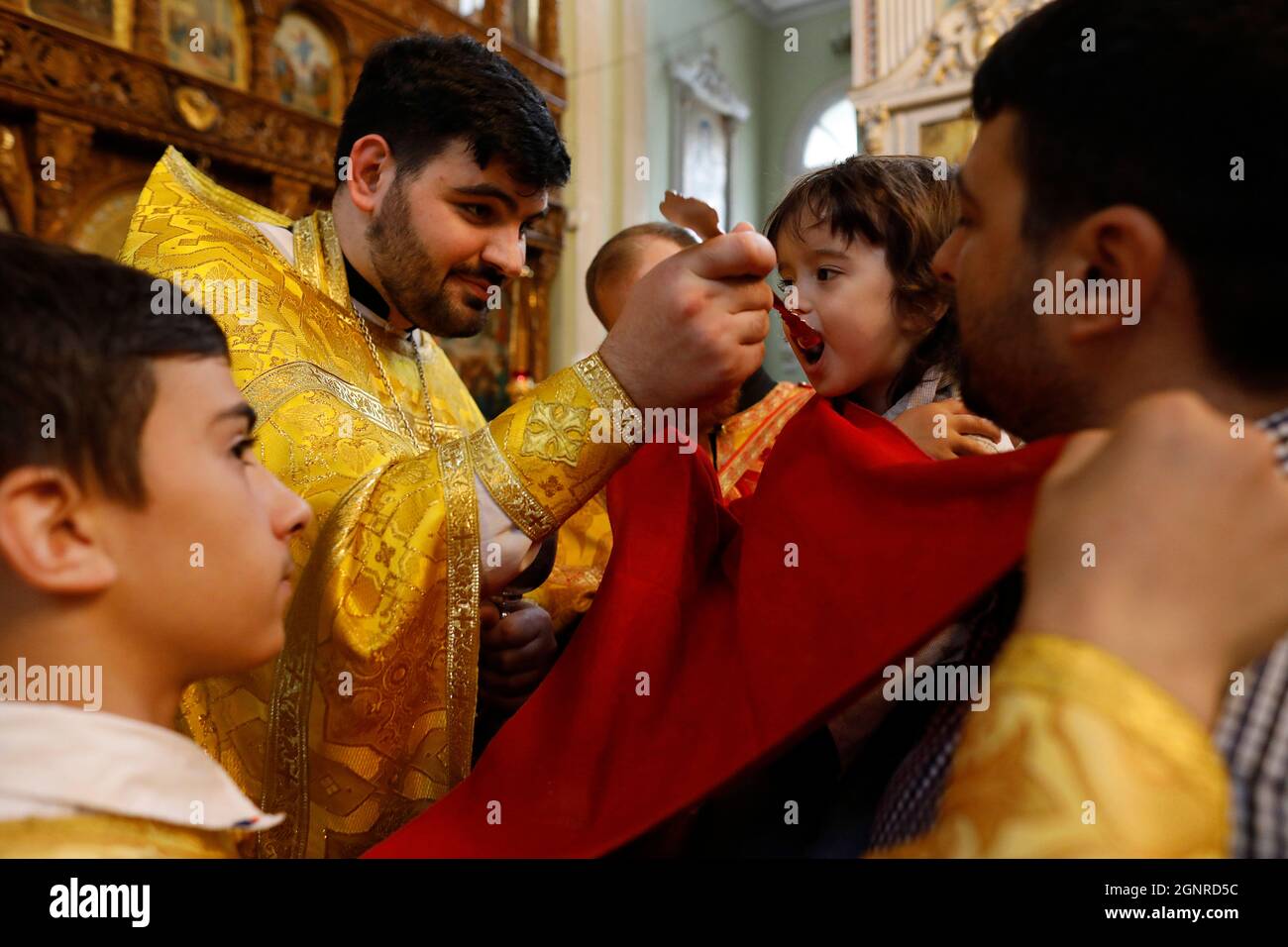 Orthodox mass in Transfiguration church, Chisinau, Moldova. Holy ...