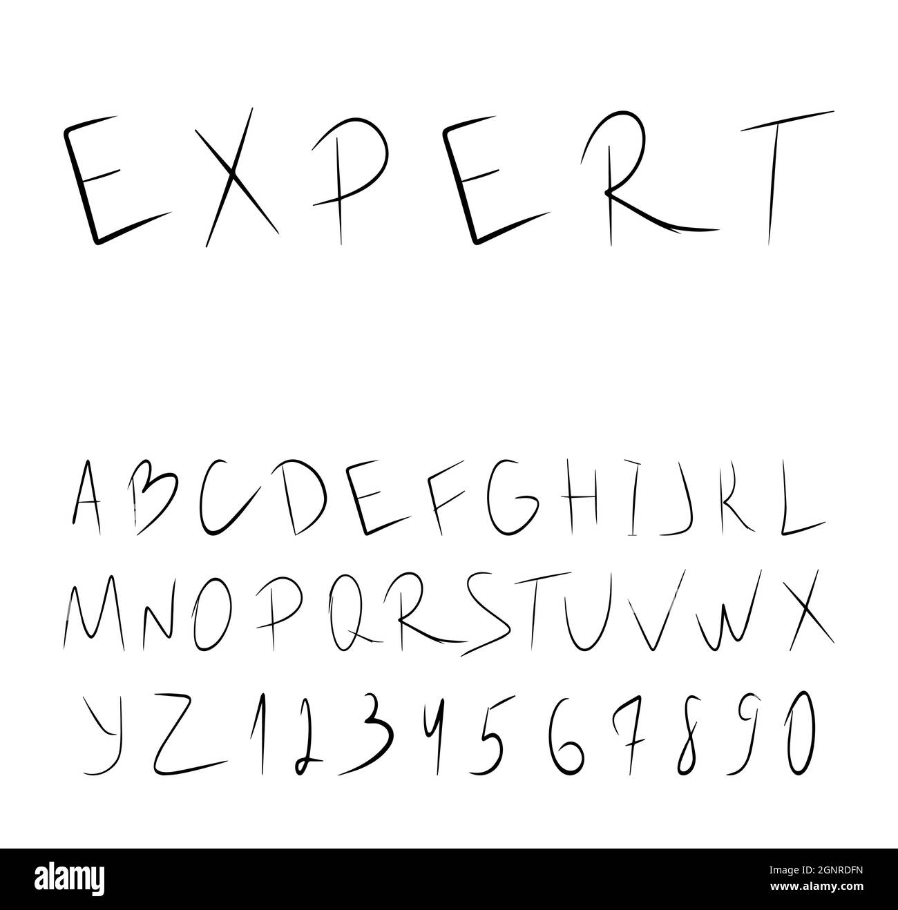 Vector alphabet typeface. Hand drawn modern typeface. Black ink ...