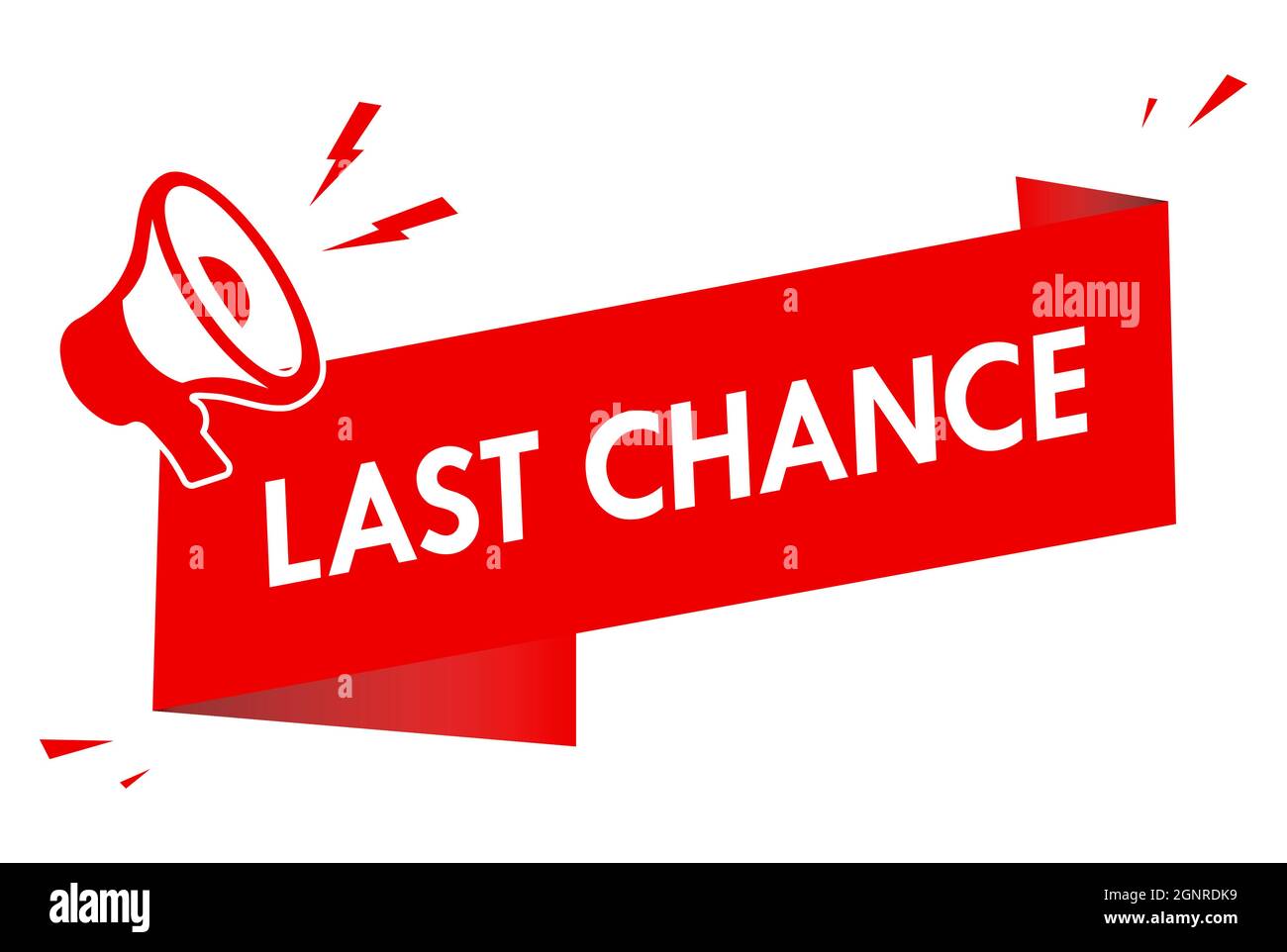 Vector illustration last chance advertising sign with megaphone. Red ...