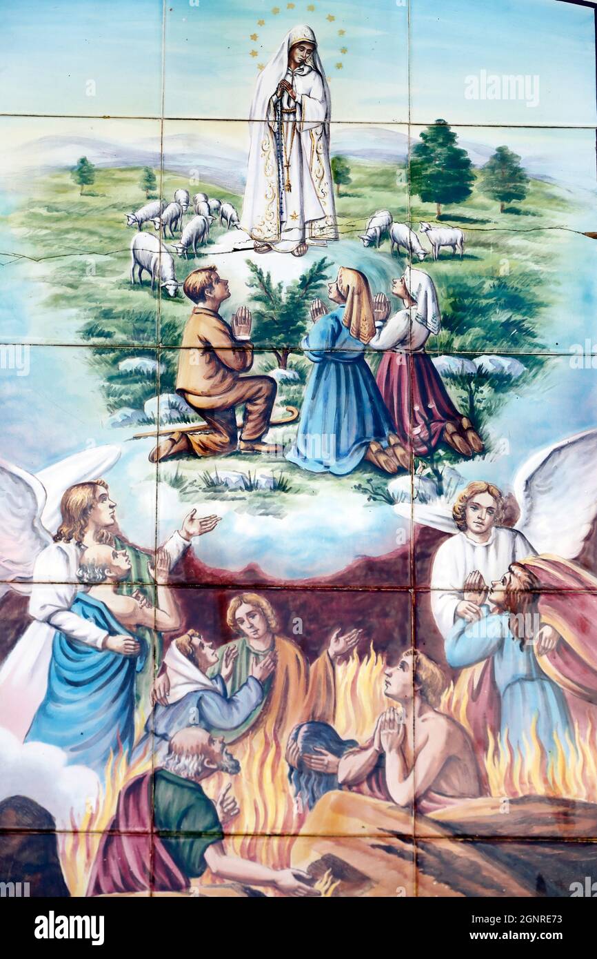 Sanctuary of Fatima. Azulejos. Our Lady of Fatima with Lucia dos Santos ...